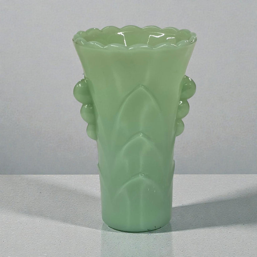 Vintage Jadeite Art Deco Tulip Vase – Chevron Design – 5.25 Inch Mint ...